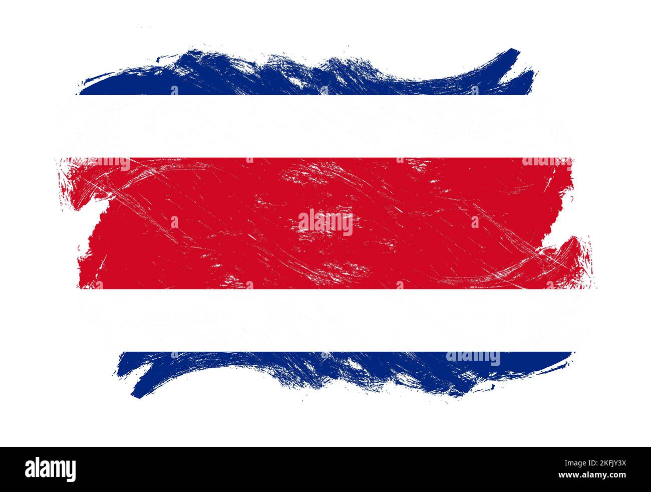 Costa rica flag on distressed grunge white stroke brush background ...