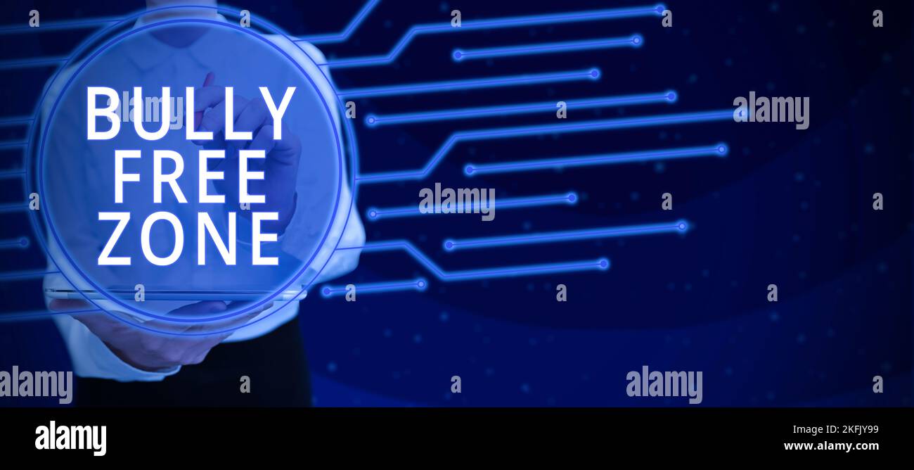 Text caption presenting Bully Free Zone. Word for Be respectful to ...