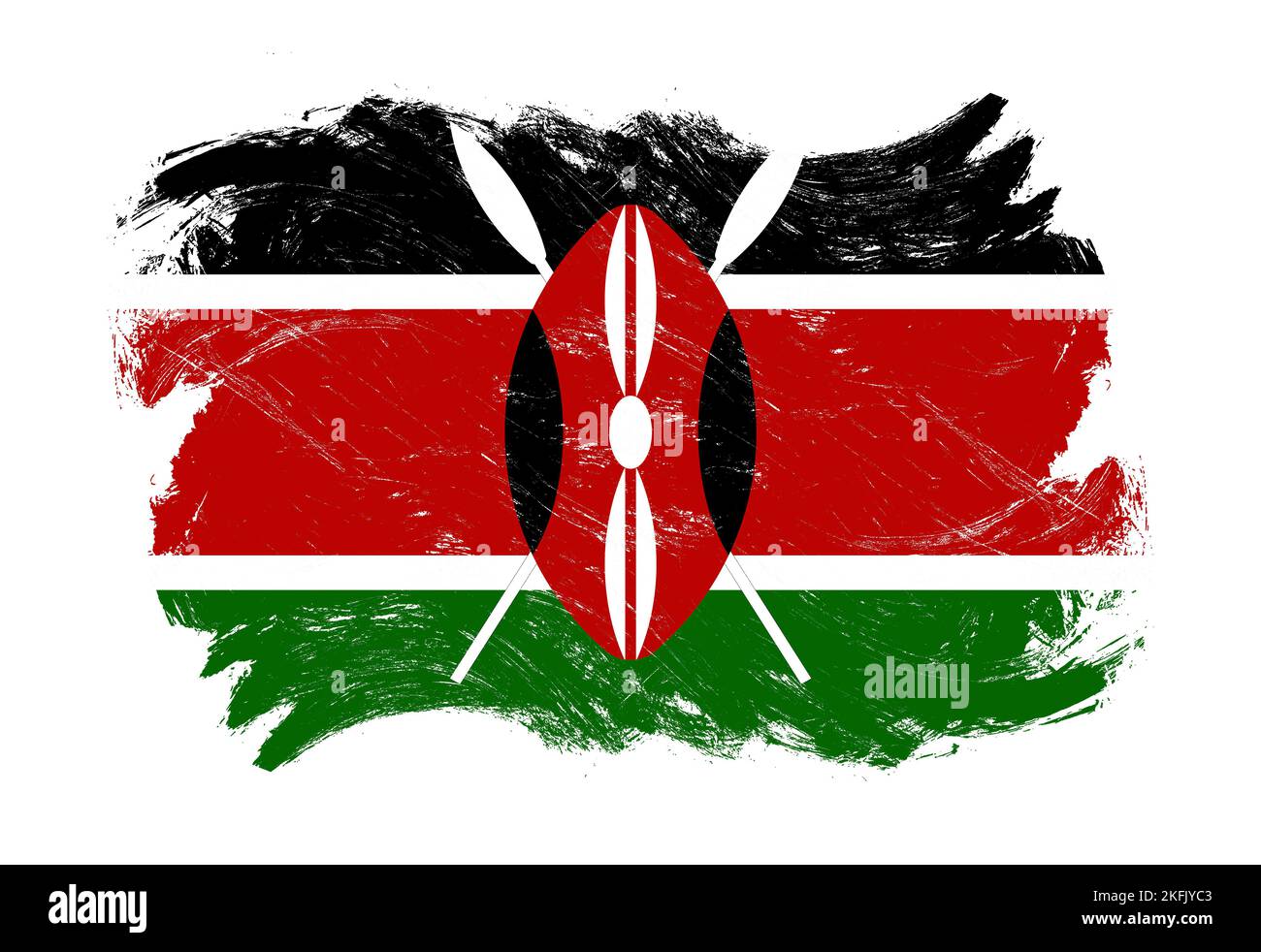 Kenya flag on distressed grunge white stroke brush background Stock ...