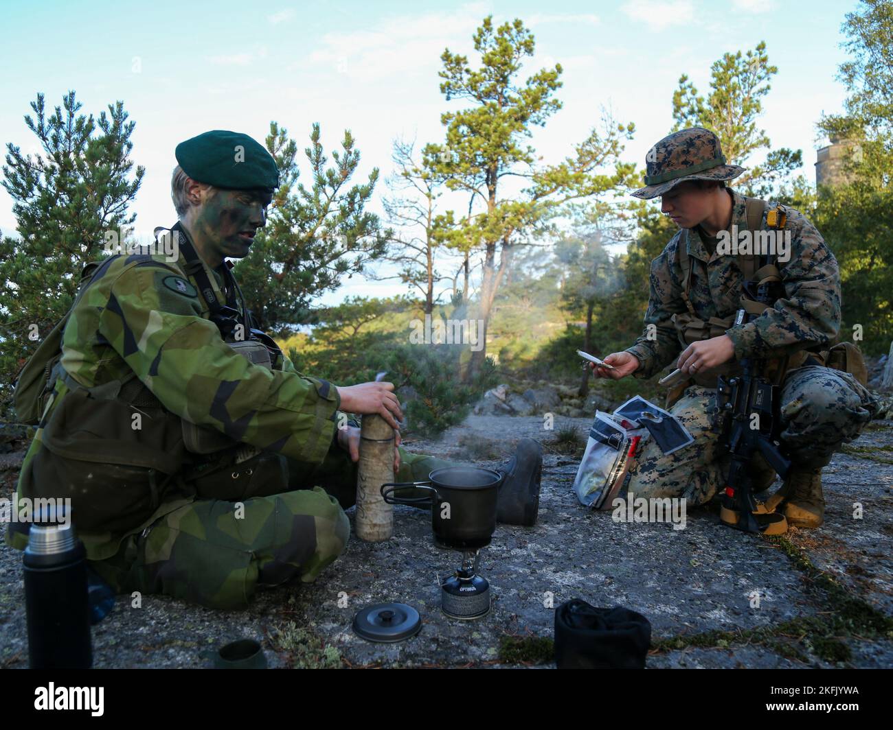 Swedish Marine Pvt. David Segelman, forward observer, with Hellfire ...