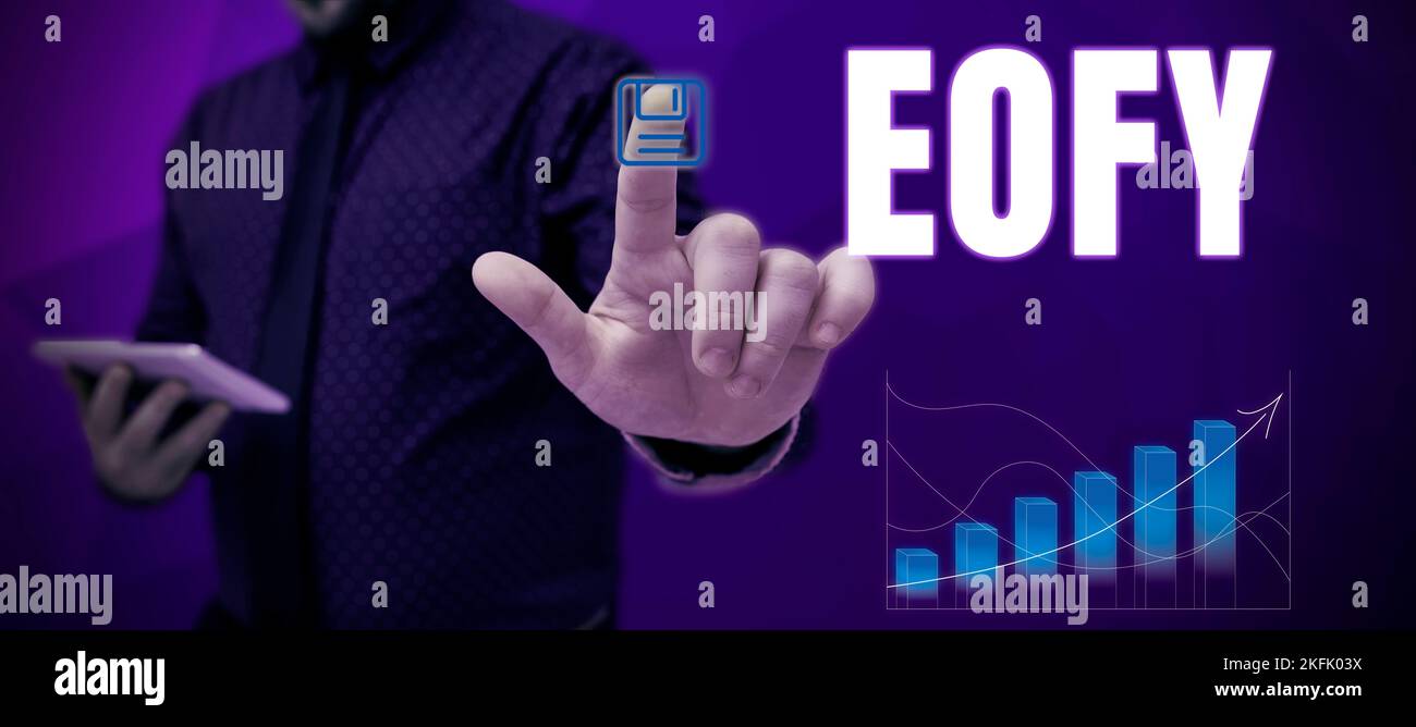 Writing displaying text Eofy, Concept meaning a mega sale held on an ...