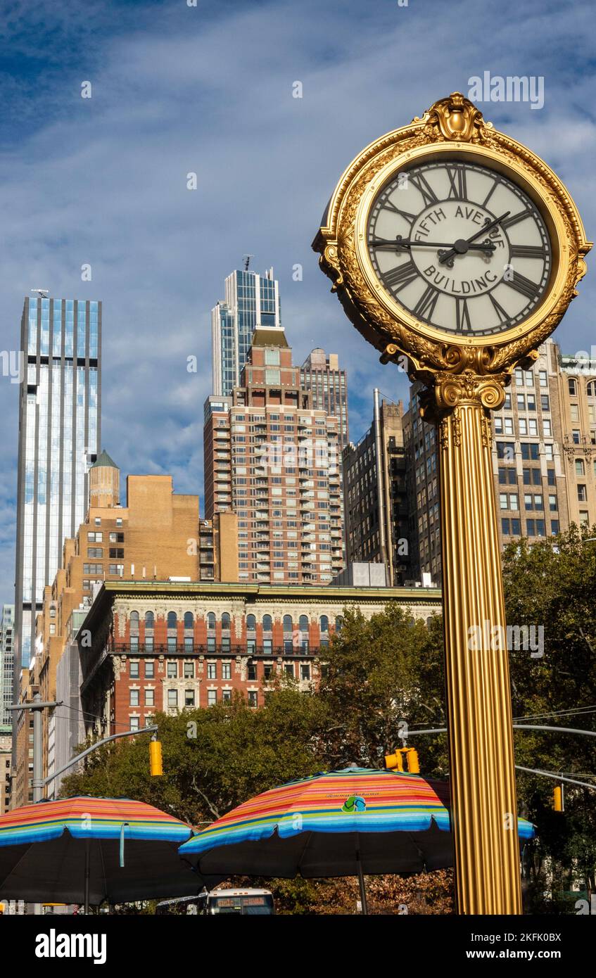 Sidewalk Clock on Fifth Avenue Across from Madison Square Park is a ...
