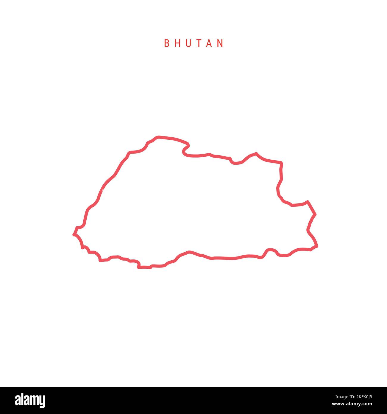 Bhutan thin line outline map. Bhutanese red border. Country name. Flat illustration Stock Photo ...