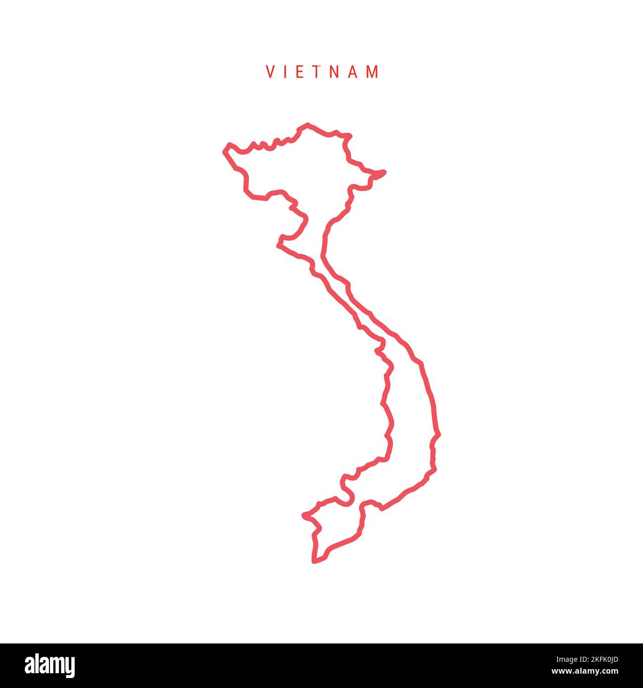 Vietnam thin line outline map. Vietnamese red border. Country name ...