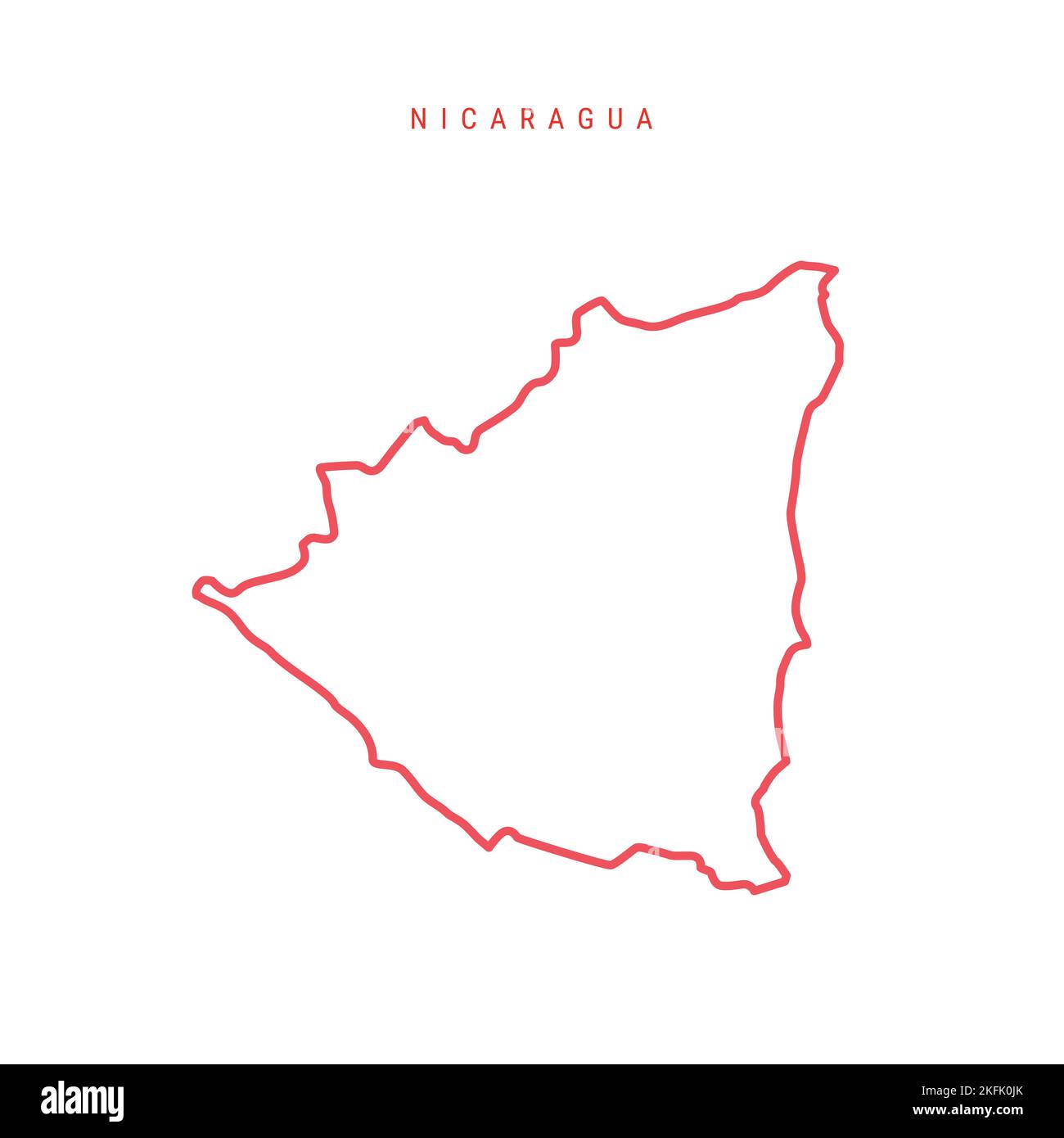 Nicaragua thin line outline map. Nicaraguan red border. Country name ...