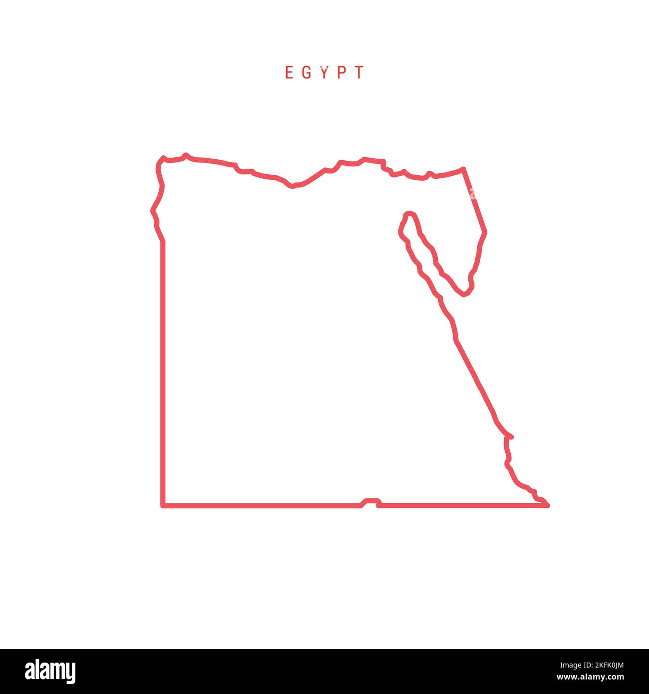 Egypt thin line outline map. Egyptian red border. Country name. Flat ...
