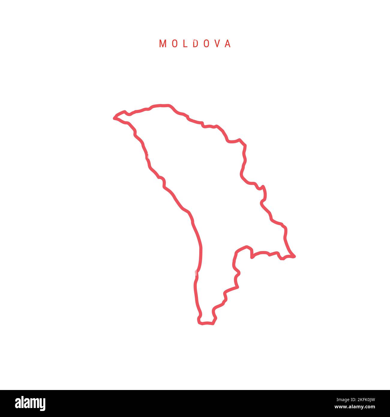 Moldova thin line outline map. Moldavian red border. Country name. Flat ...