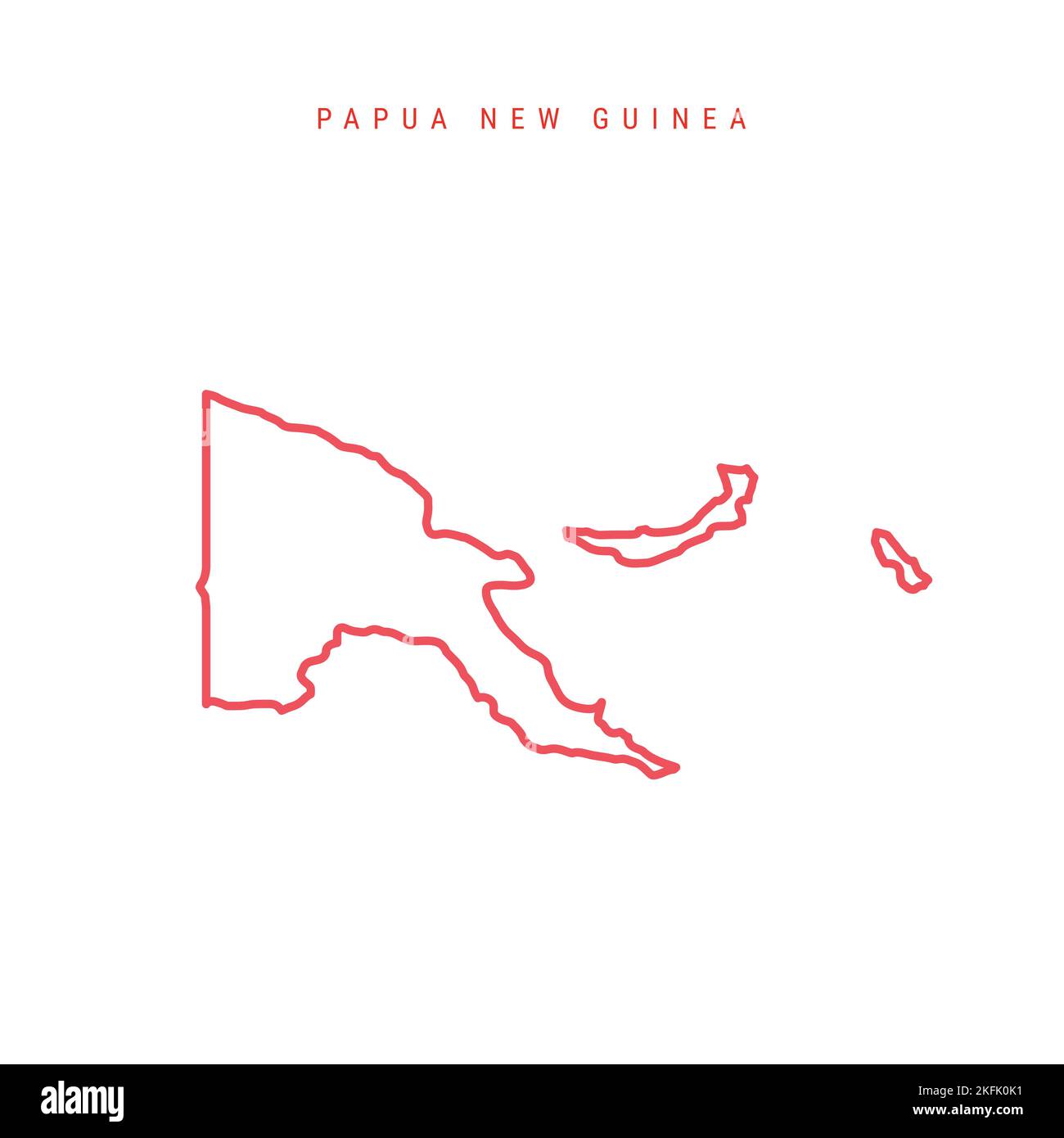 Papua New Guinea thin line outline map. PNG red border. Country name ...