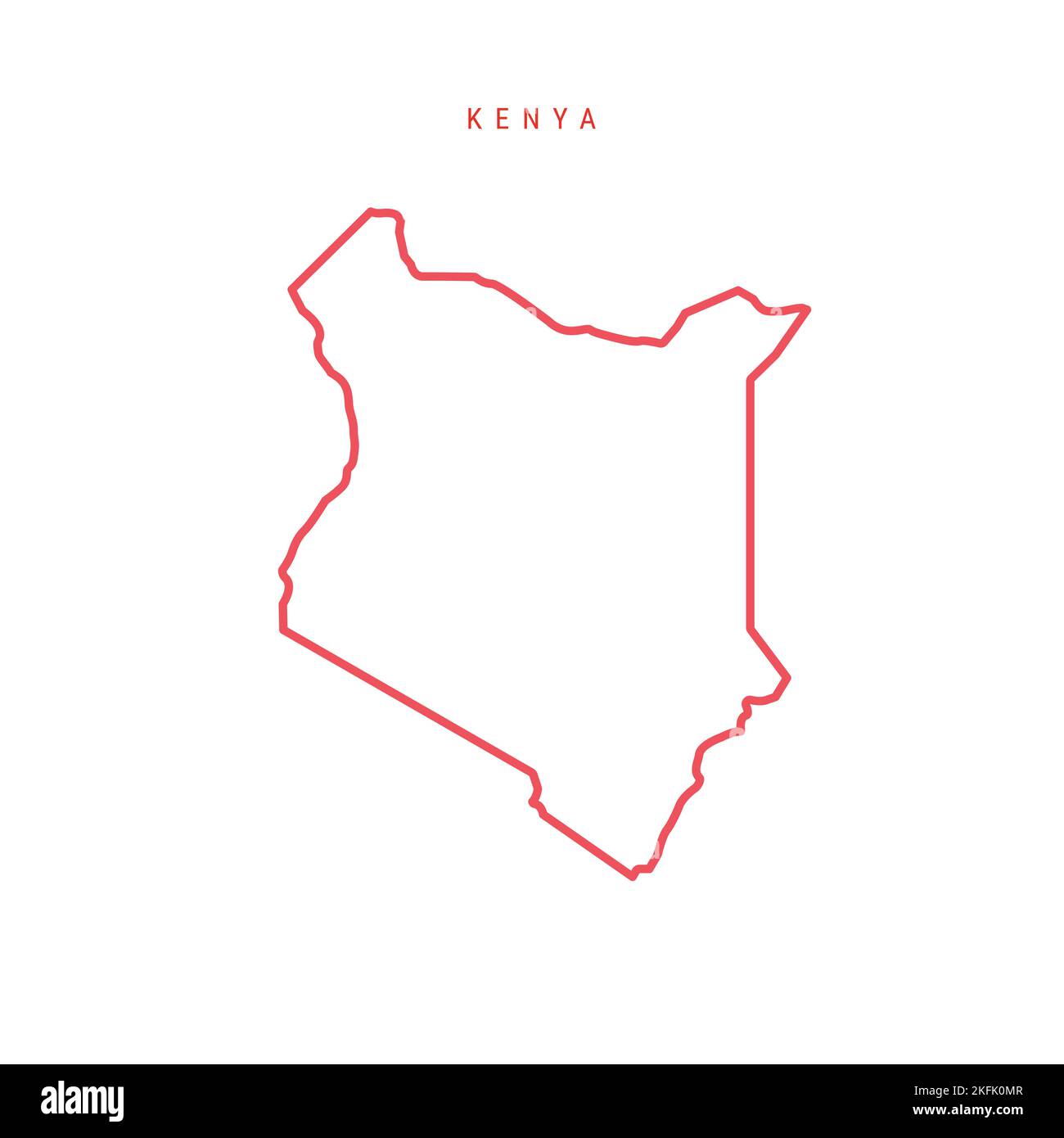 Kenya Thin Line Outline Map Kenyan Red Border Country Name Flat