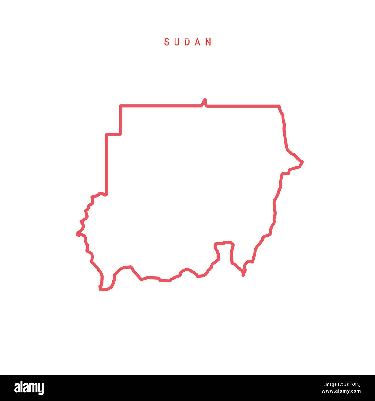 Sudan thin line outline map. Sudanese red border. Country name. Flat ...