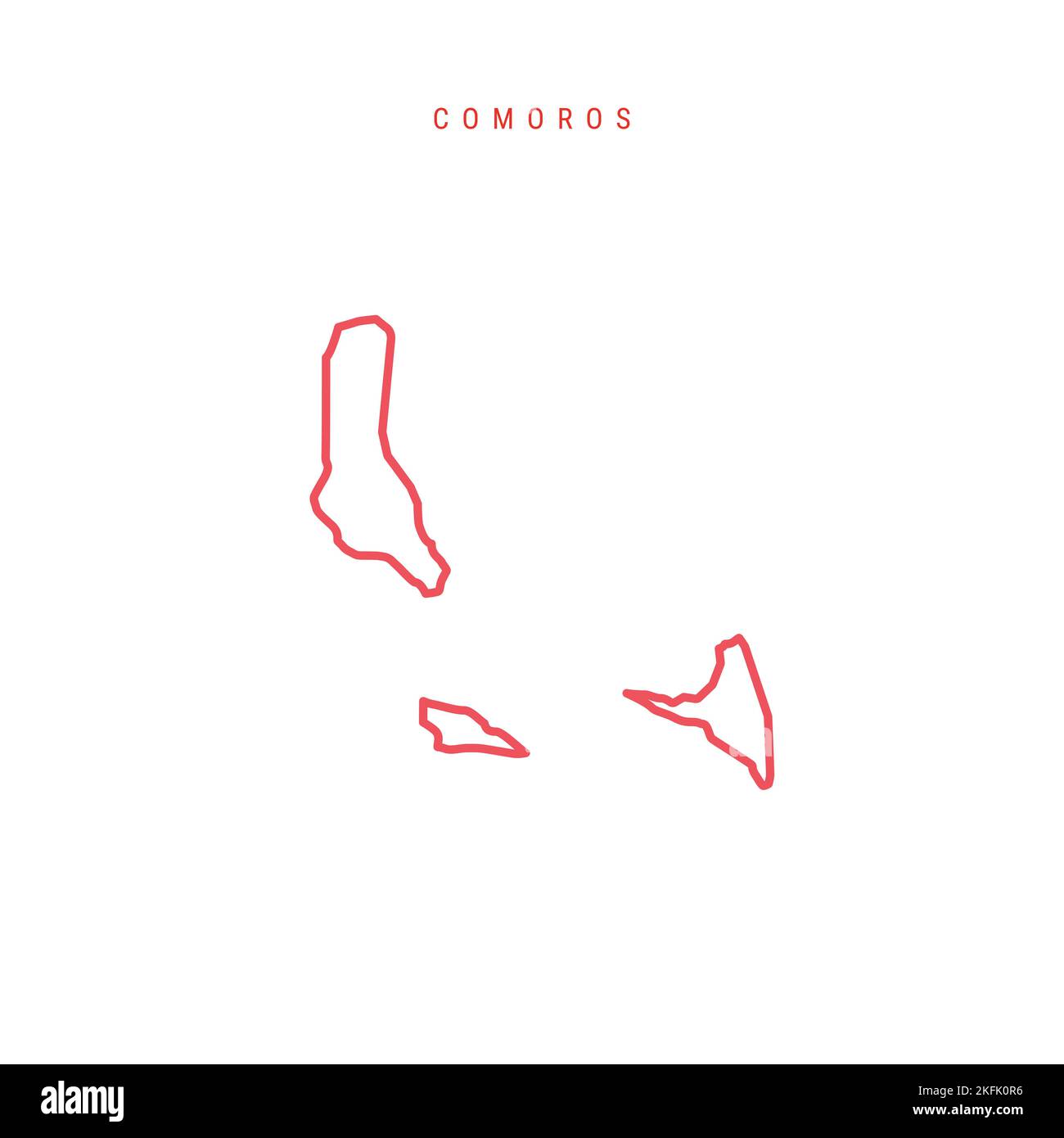 Comoros thin line outline map. Union of the Comoros red border. Country ...