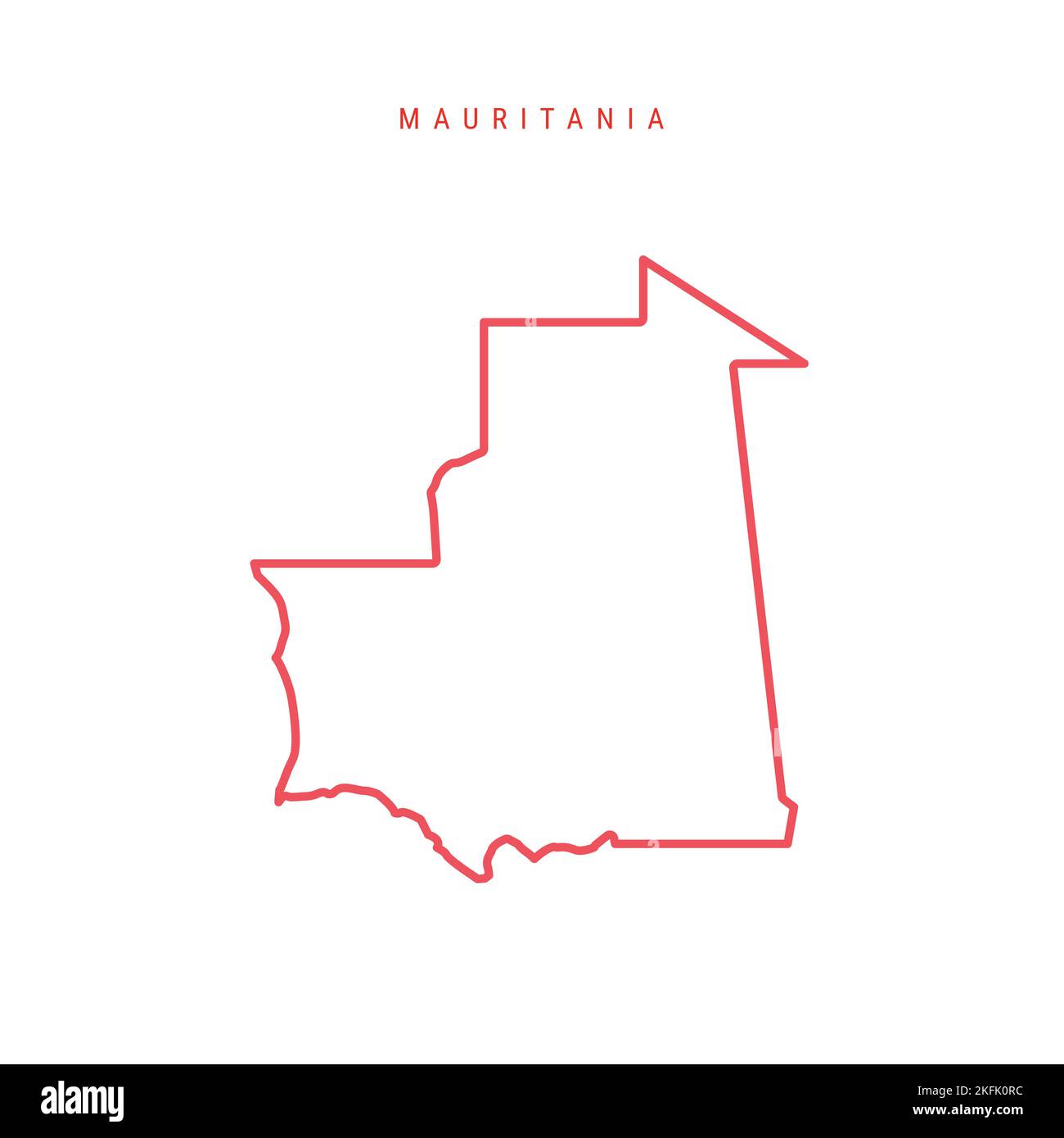 Mauritania thin line outline map. Mauritanian red border. Country name. Flat illustration Stock ...