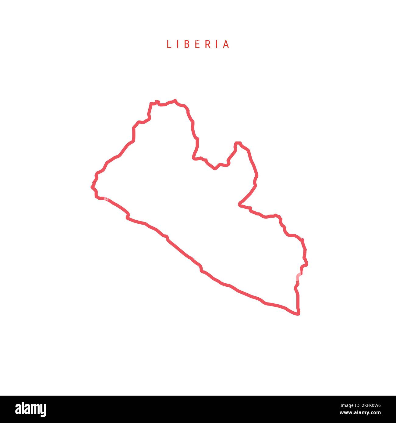 Liberia thin line outline map. Liberian red border. Country name. Flat ...