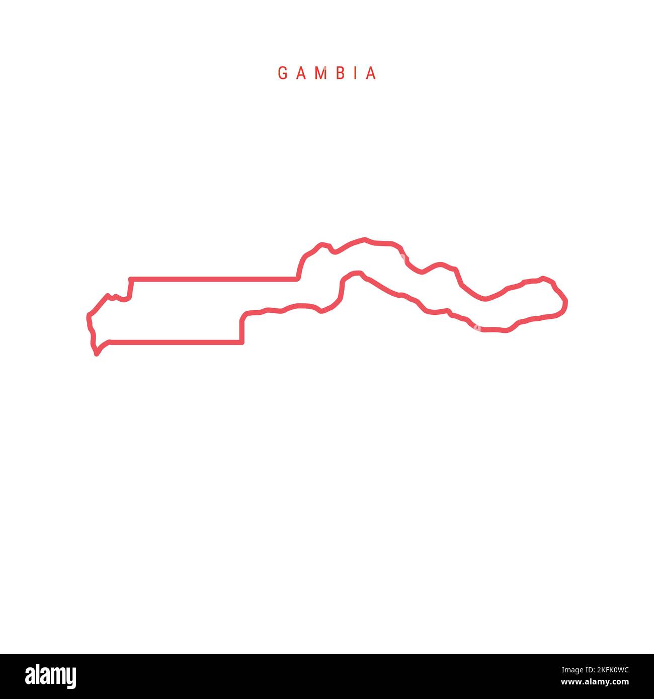 Gambia thin line outline map. Gambian red border. Country name. Flat ...