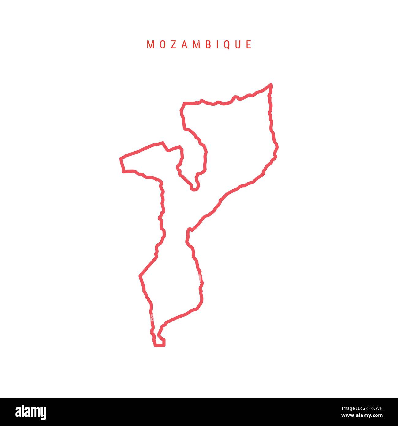 Mozambique thin line outline map. Mozambican red border. Country name ...