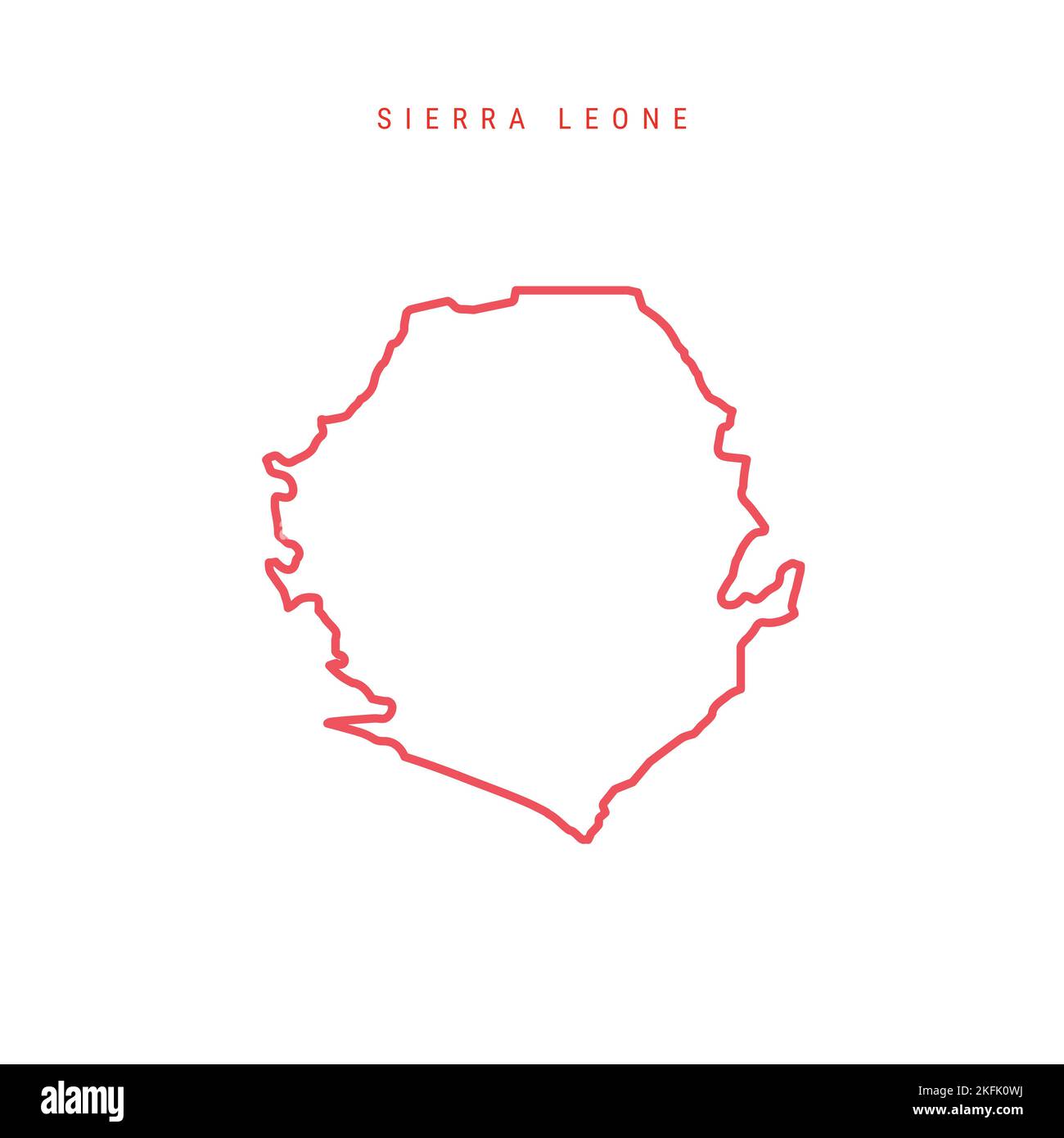 Sierra Leone thin line outline map. Salone red border. Country name ...