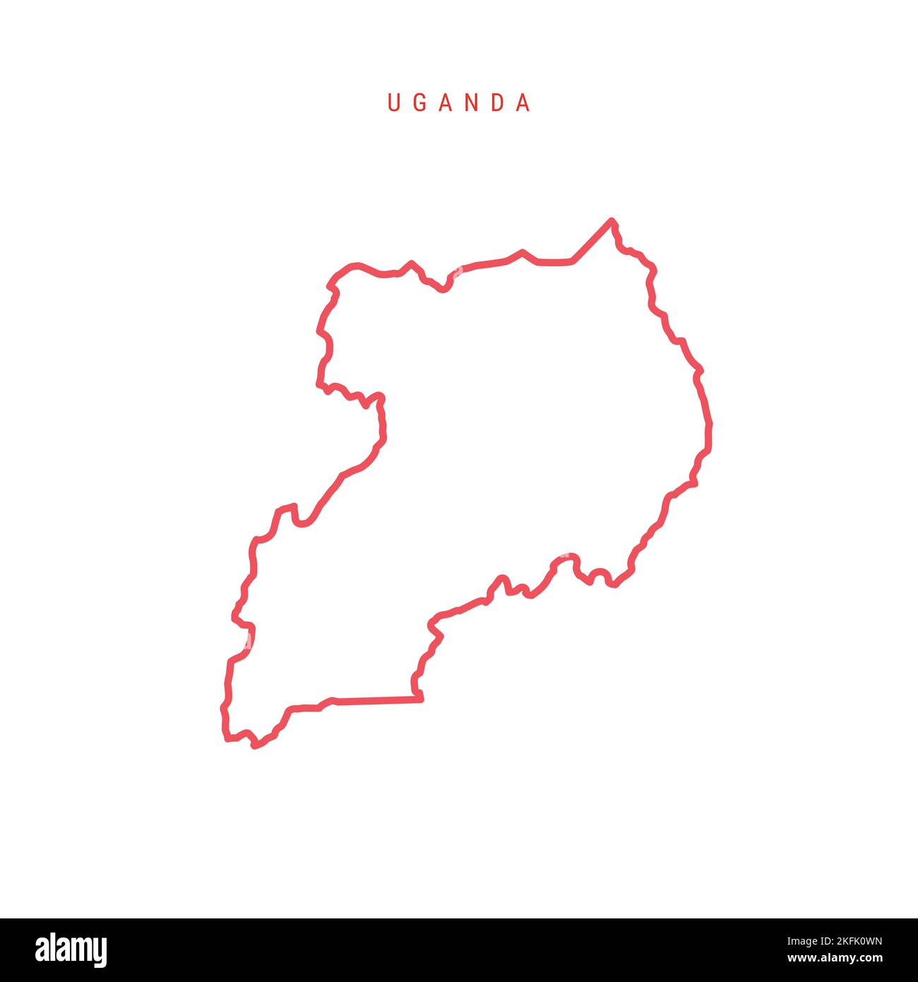 Uganda thin line outline map. Ugandan red border. Country name. Flat ...