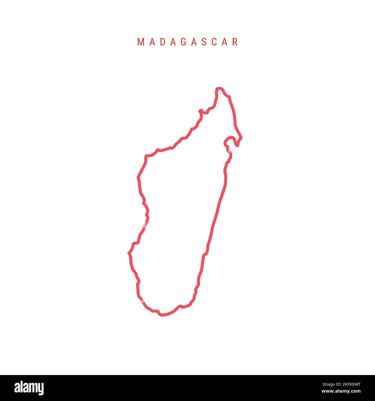 Madagascar thin line outline map. Republic of Madagascar red border ...