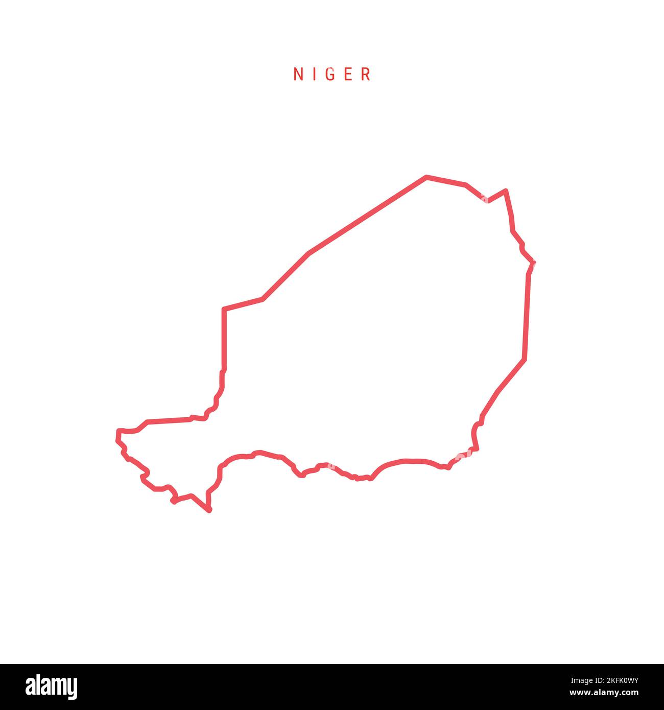 Niger thin line outline map. Nigerian red border. Country name. Flat ...