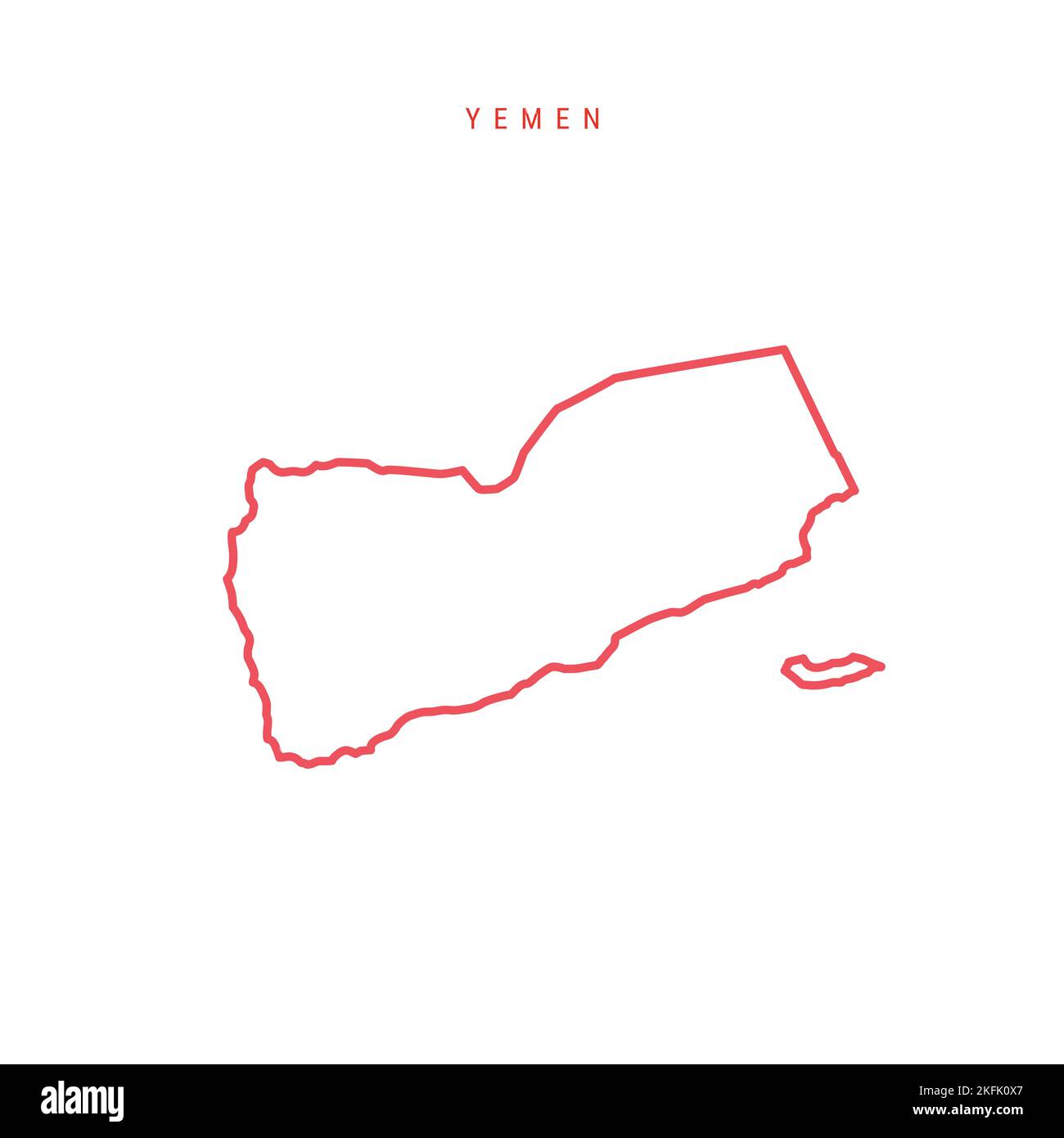 Yemen thin line outline map. Yemeni red border. Country name. Flat ...