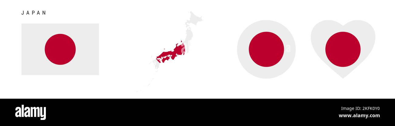 Japan flag icon set. Japanese pennant in official colors and ...