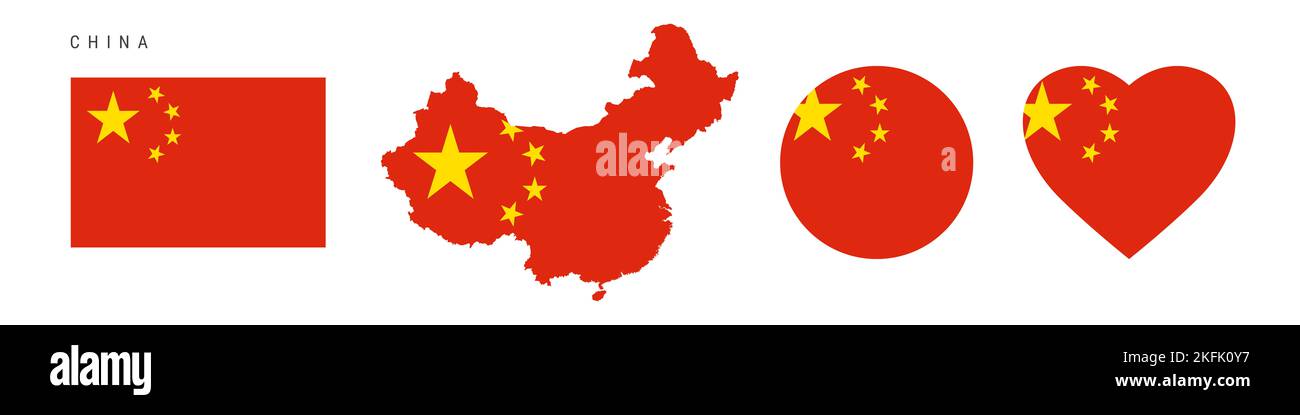 China flag icon set. Chinese pennant in official colors and proportions ...