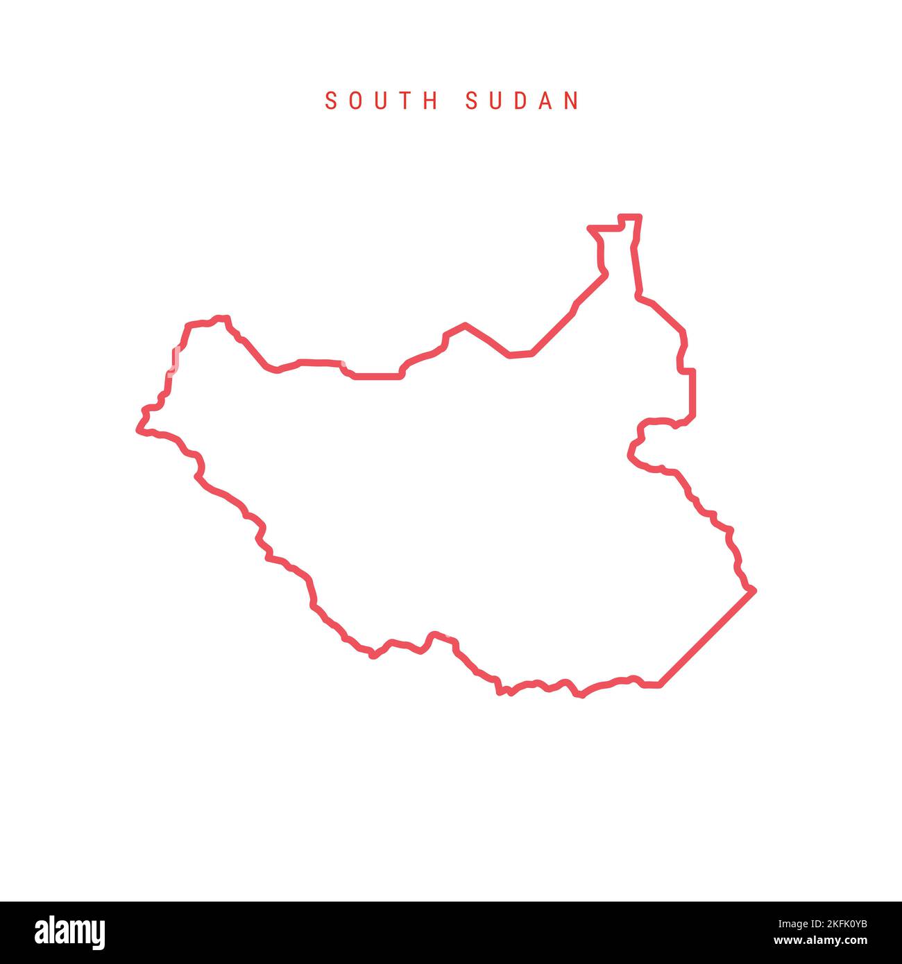 South Sudan thin line outline map. South Sudanese red border. Country ...