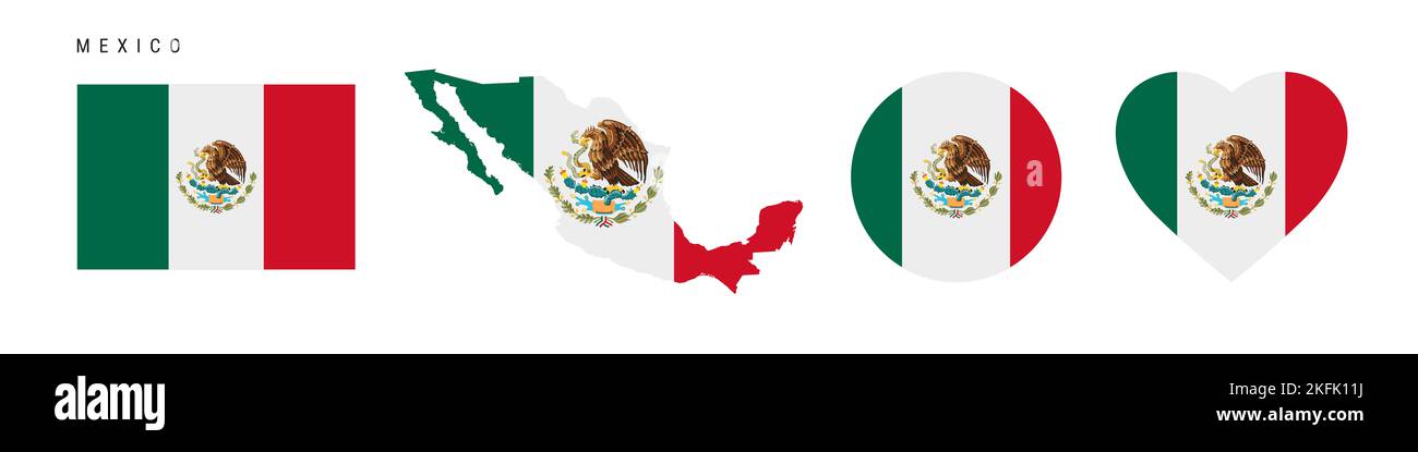 Mexico flag icon set. Mexican pennant in official colors and ...