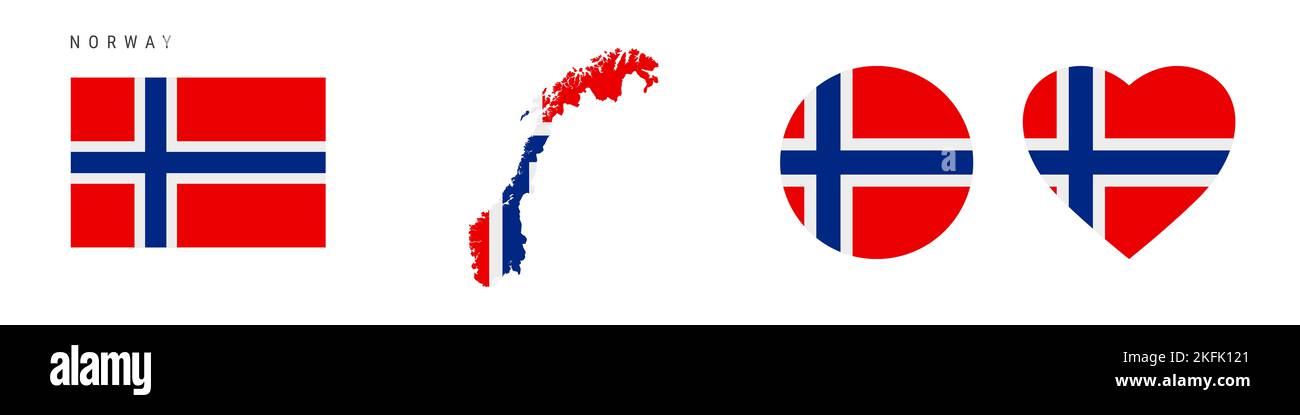 Norway flag icon set. Norwegian pennant in official colors and ...