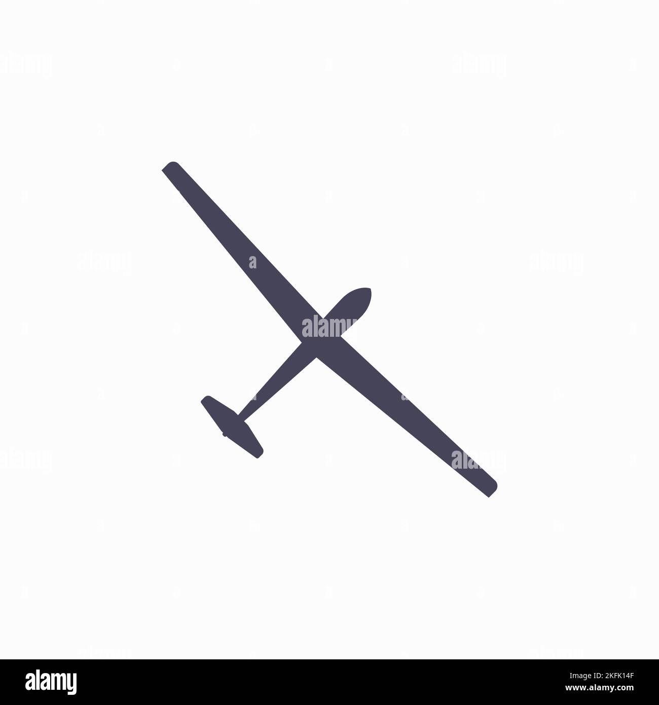 Non-motorized glider silhouette. Aircraft top view icon. Flat ...