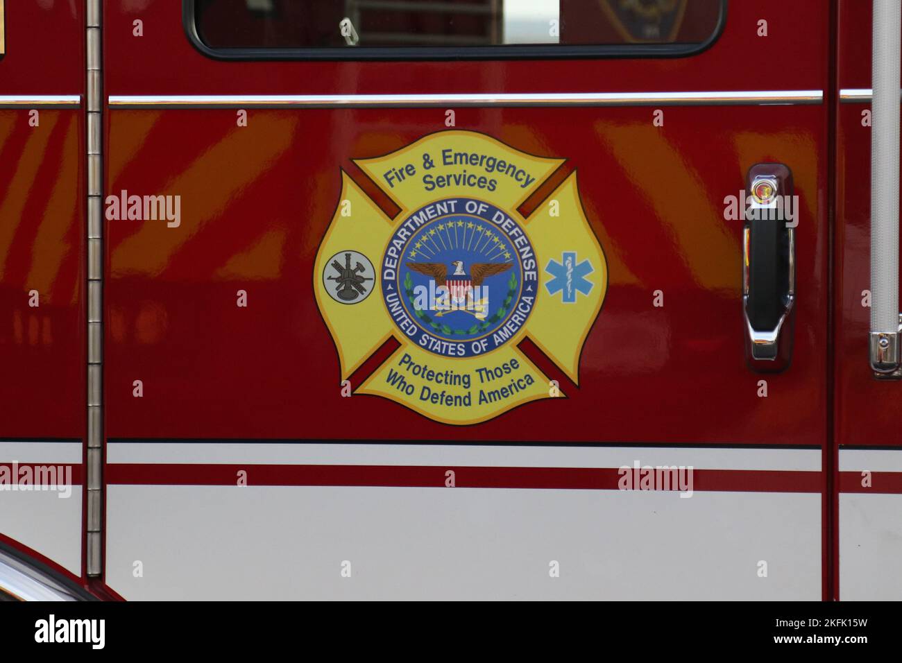A fire truck assigned to the Fort Indiantown Gap Fire Department parked ...