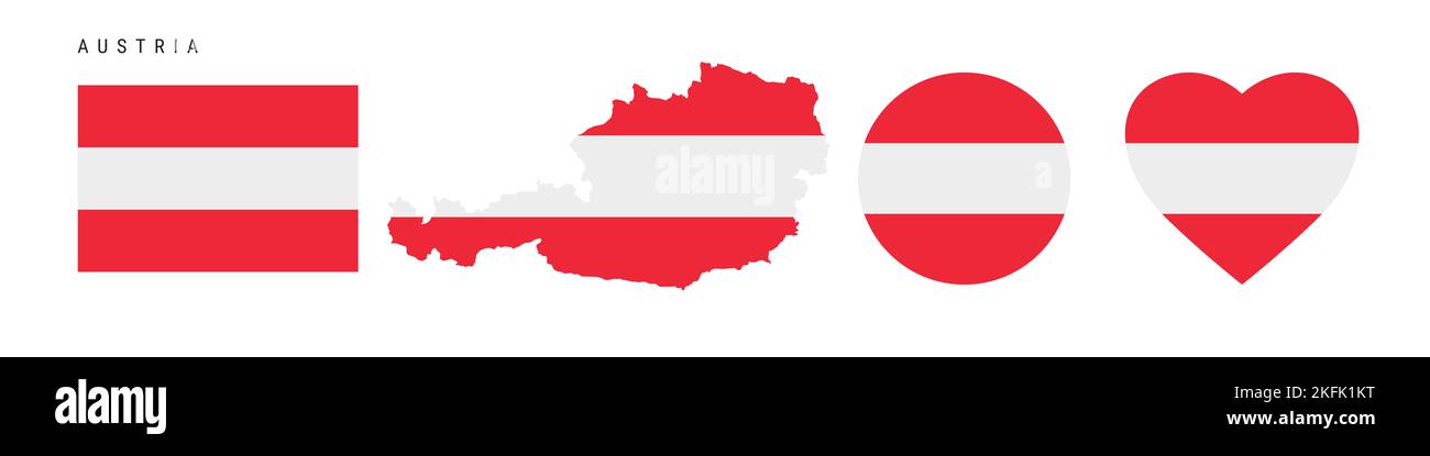 Austria flag icon set. Austrian pennant in official colors and proportions. Rectangular, map ...