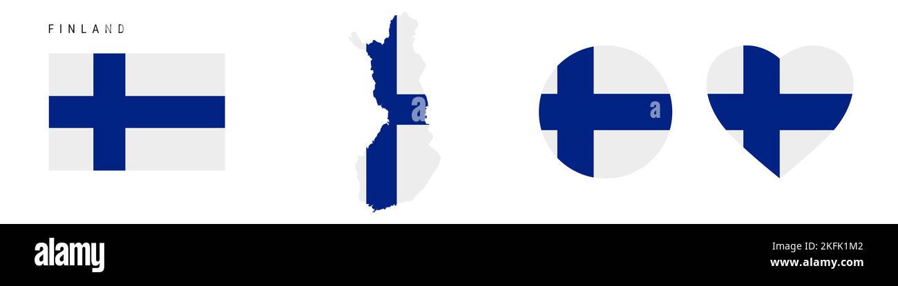Finland flag icon set. Finnish pennant in official colors and ...