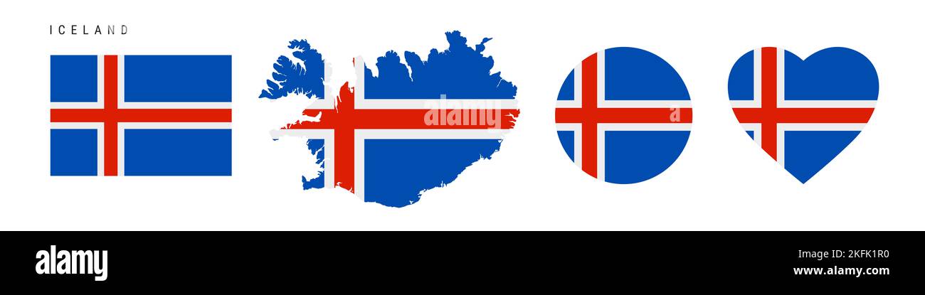 Iceland flag icon set. Icelandic pennant in official colors and proportions. Rectangular, map ...