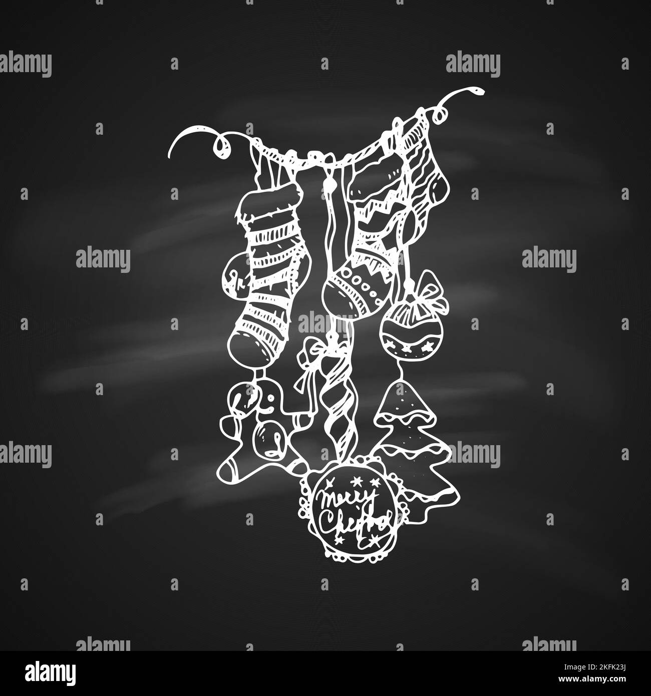 Chalk Drawing Artistic Christmas Doodle Icon. Christmas Theme Sketch ...