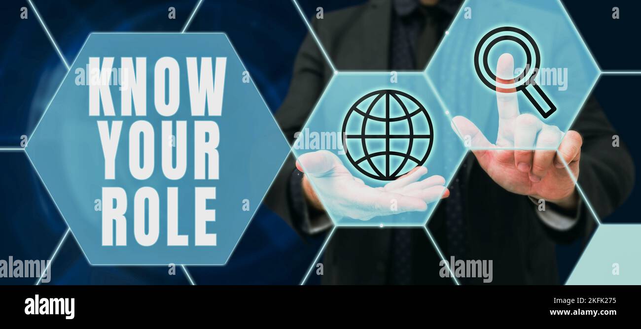 Text caption presenting Know Your Role. Business approach Be clear of ...