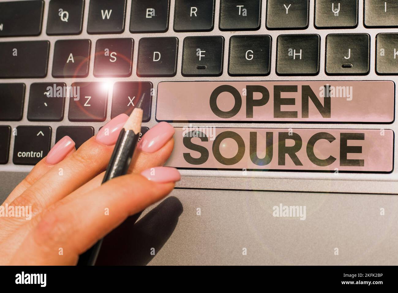 Text Sign Showing Open Source Word For Denoting Software Which Original Source Code Freely
