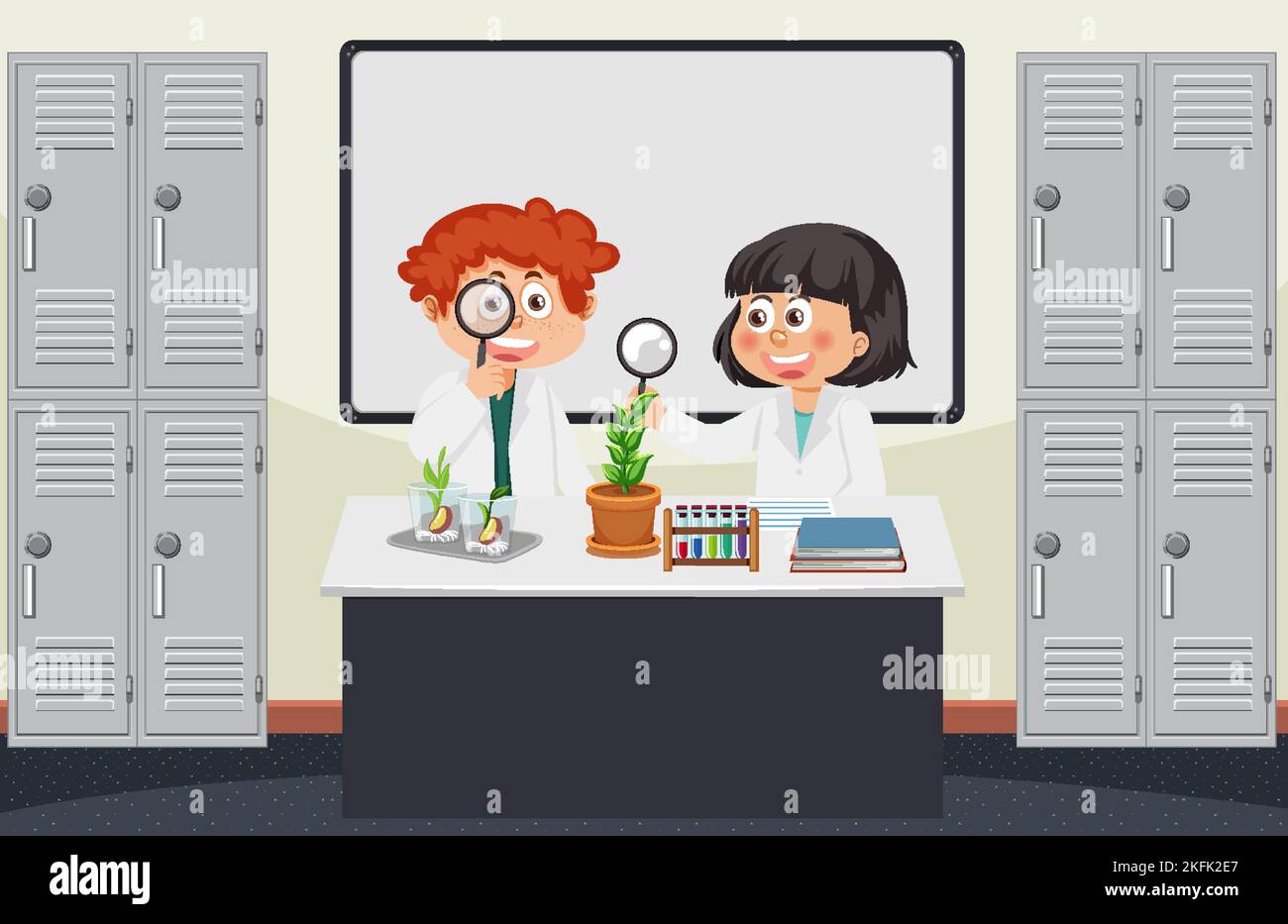 Student doing science experiment in laboratory illustration Stock ...