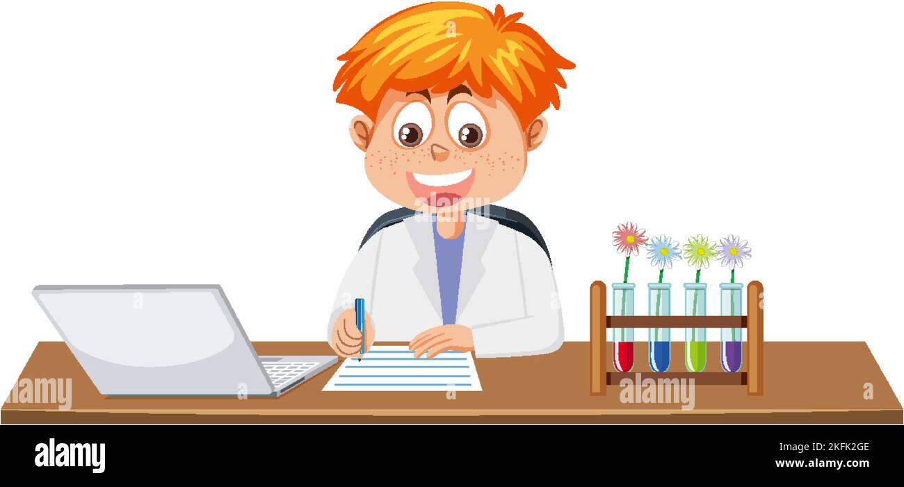 Scientist boy writing on paper illustration Stock Vector Image & Art ...