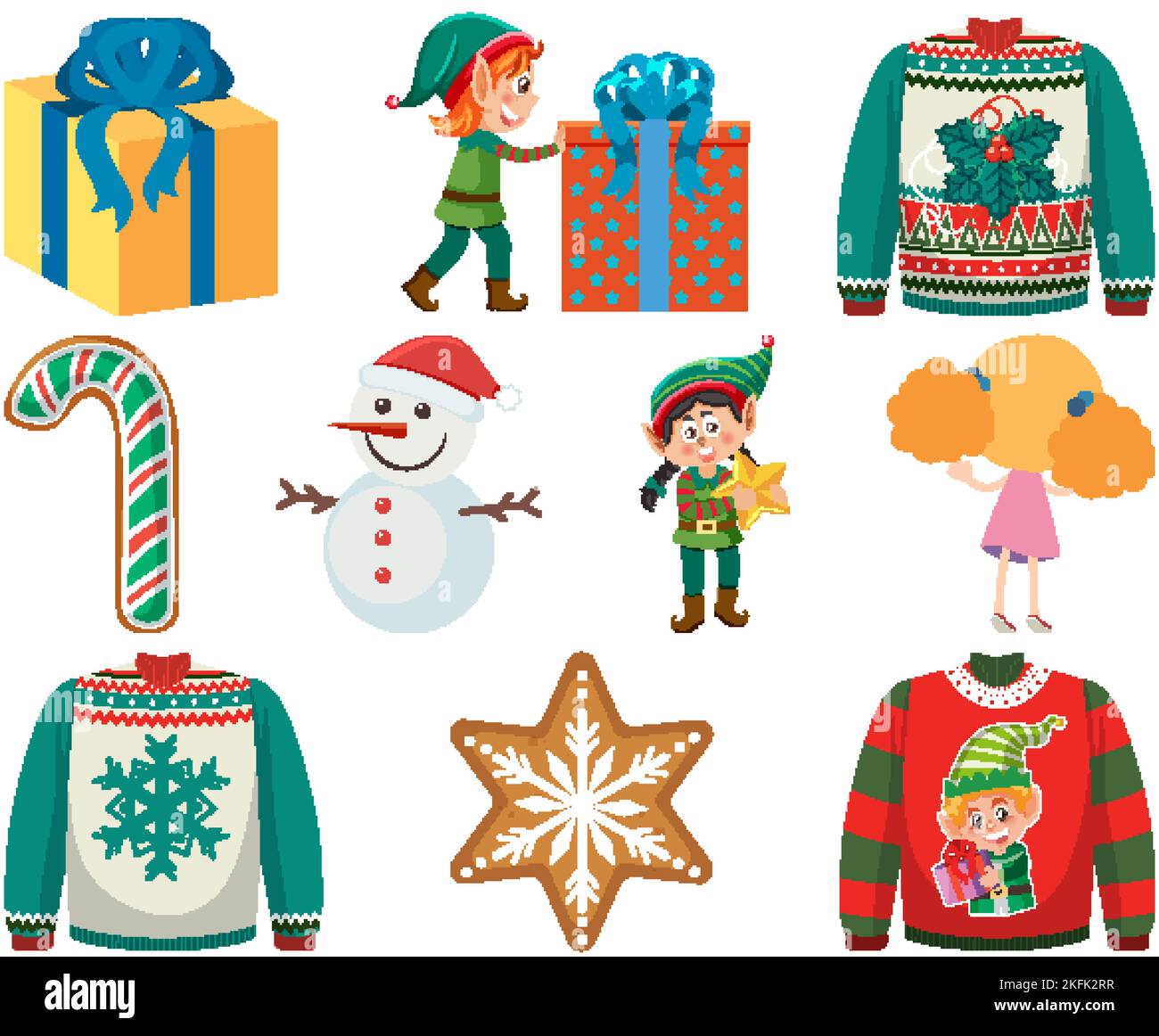Christmas characters and elements set illustration Stock Vector Image ...