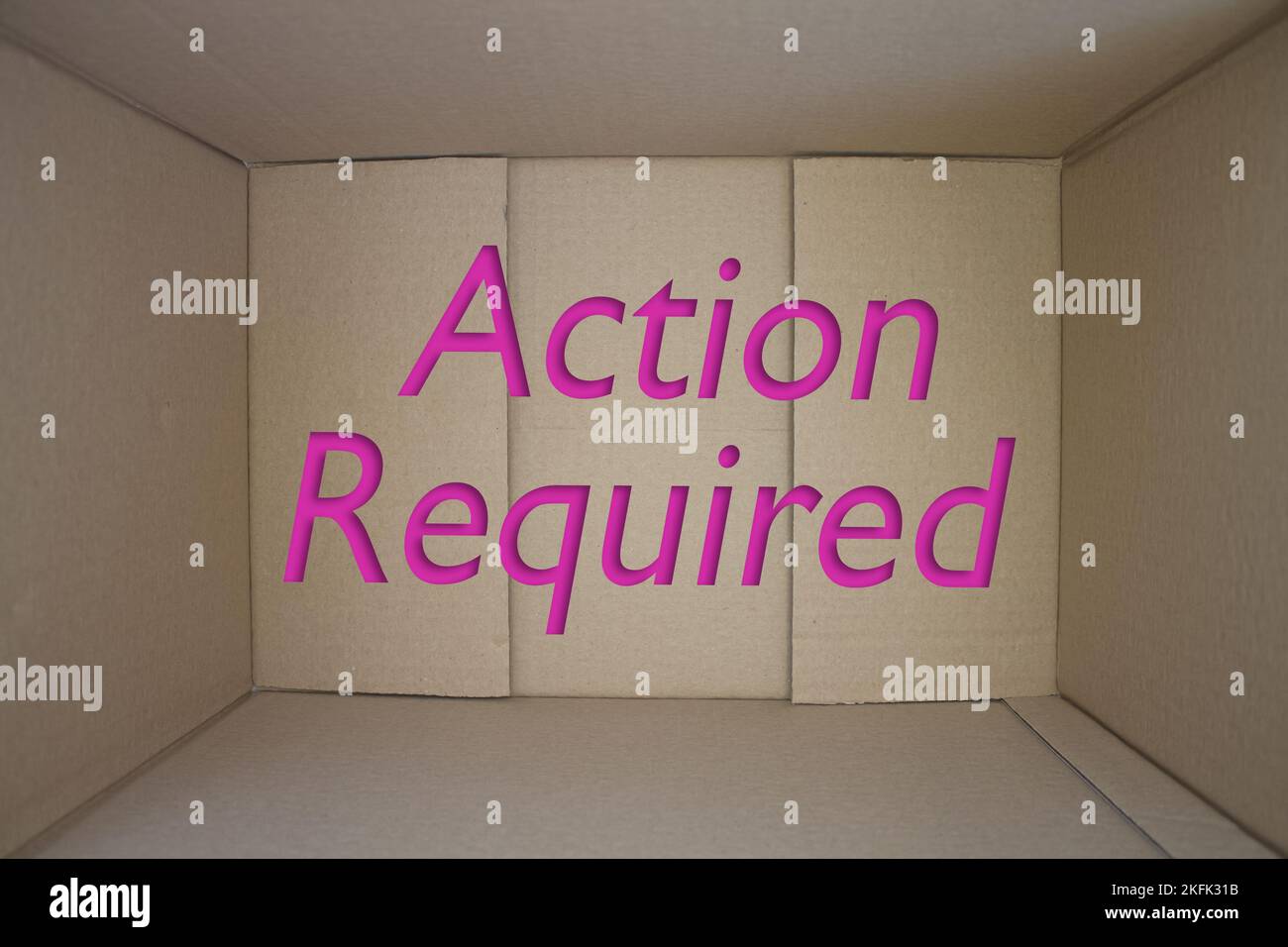 Action Required word with cardboard box. Brown folded card box Stock ...
