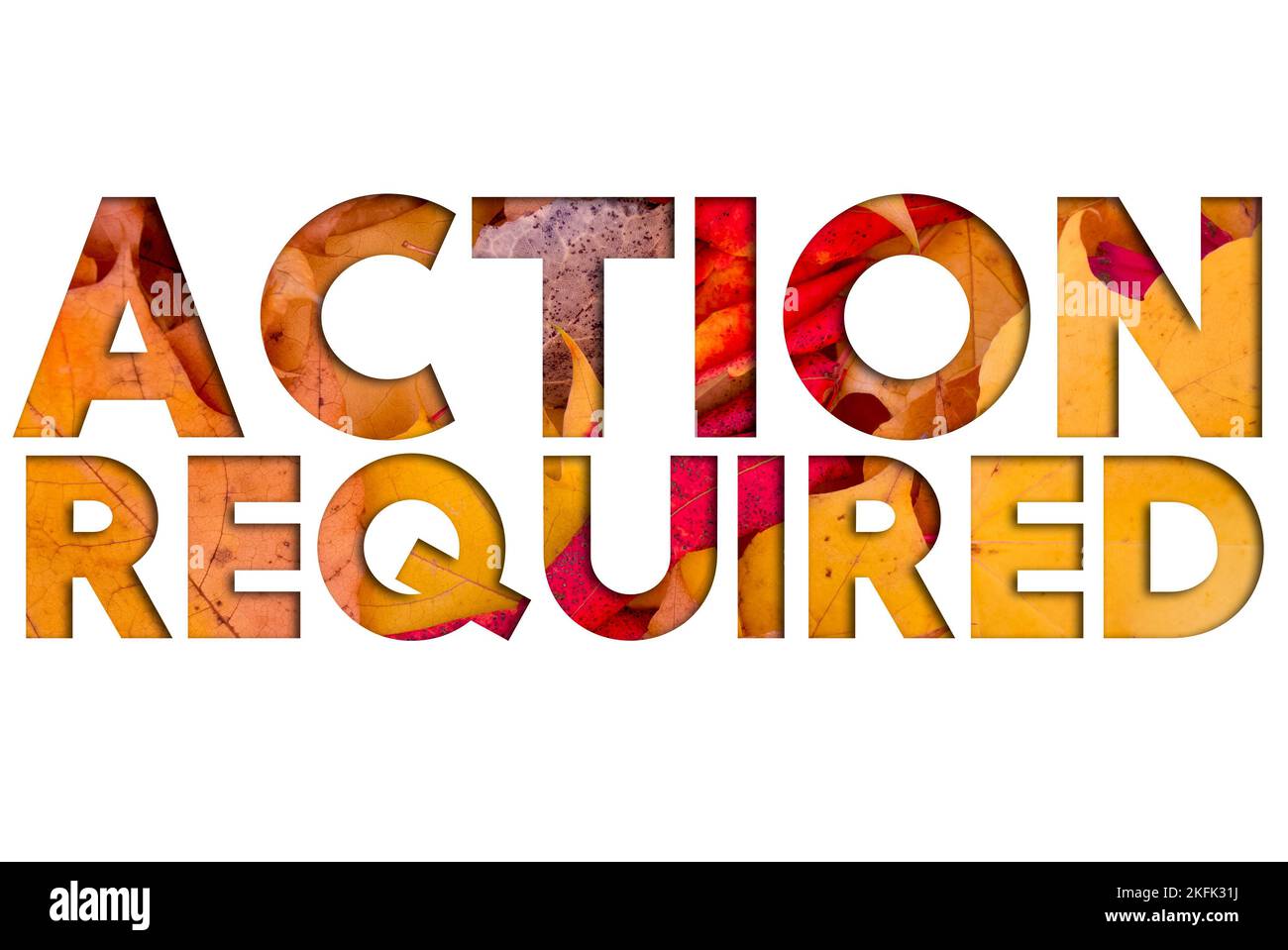 Autumn leaves, objects with Action Required text. Natural patterns ...