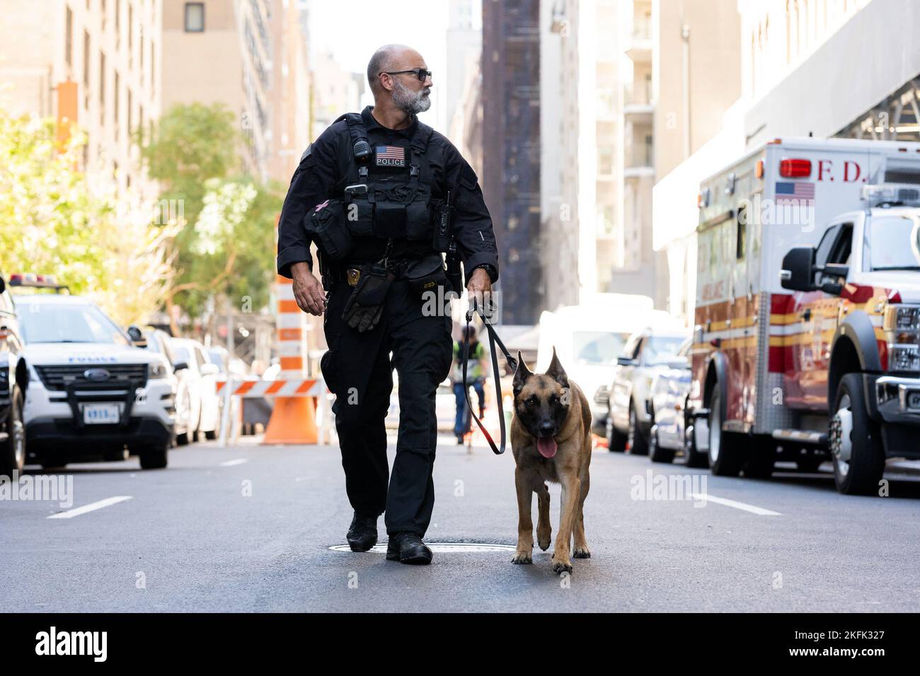 A U.S. Secret Service K9 Handler provides security during the United ...