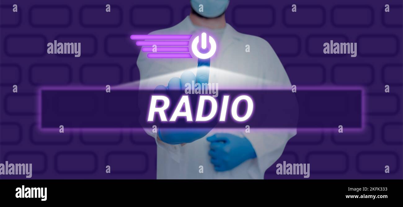 Sign displaying Radio. Word Written on transmission reception ...