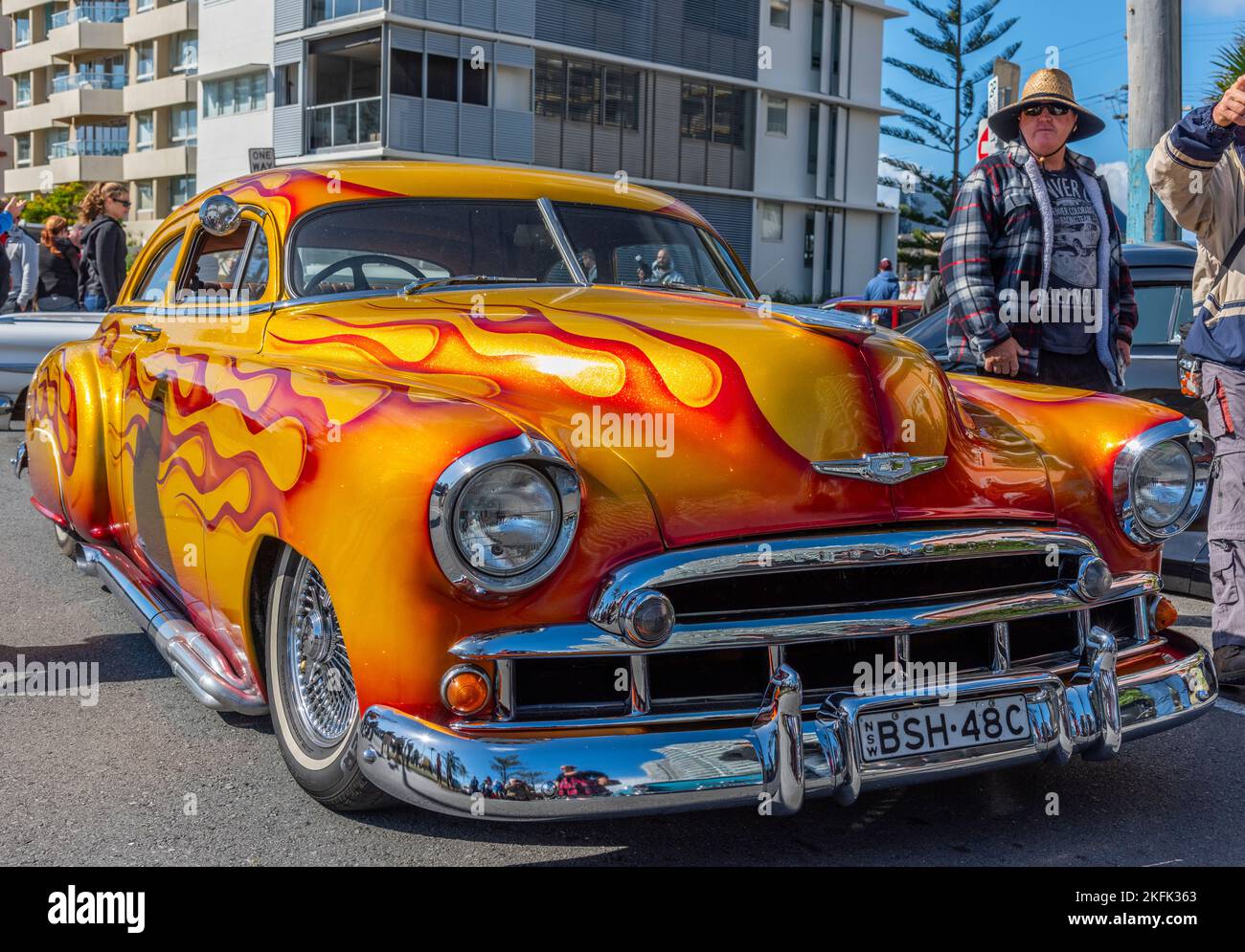 customised 1948 Chevrolet Coupe at Cooly Rocks On at Coolangatta, gold ...