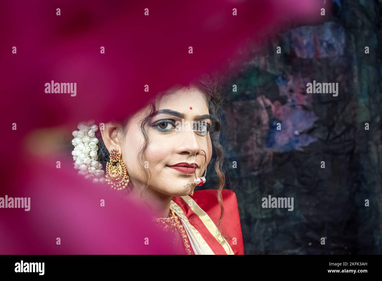 A beautiful woman playing sindur khela on the occasion of vijya dashmi ...