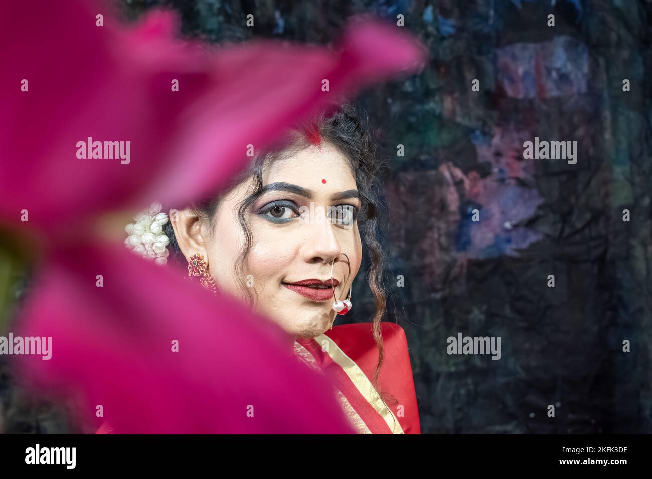 A beautiful woman playing sindur khela on the occasion of vijya dashmi ...