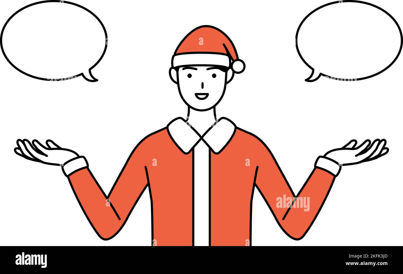 Simple line drawing illustration of a man dressed as Santa Claus with ...