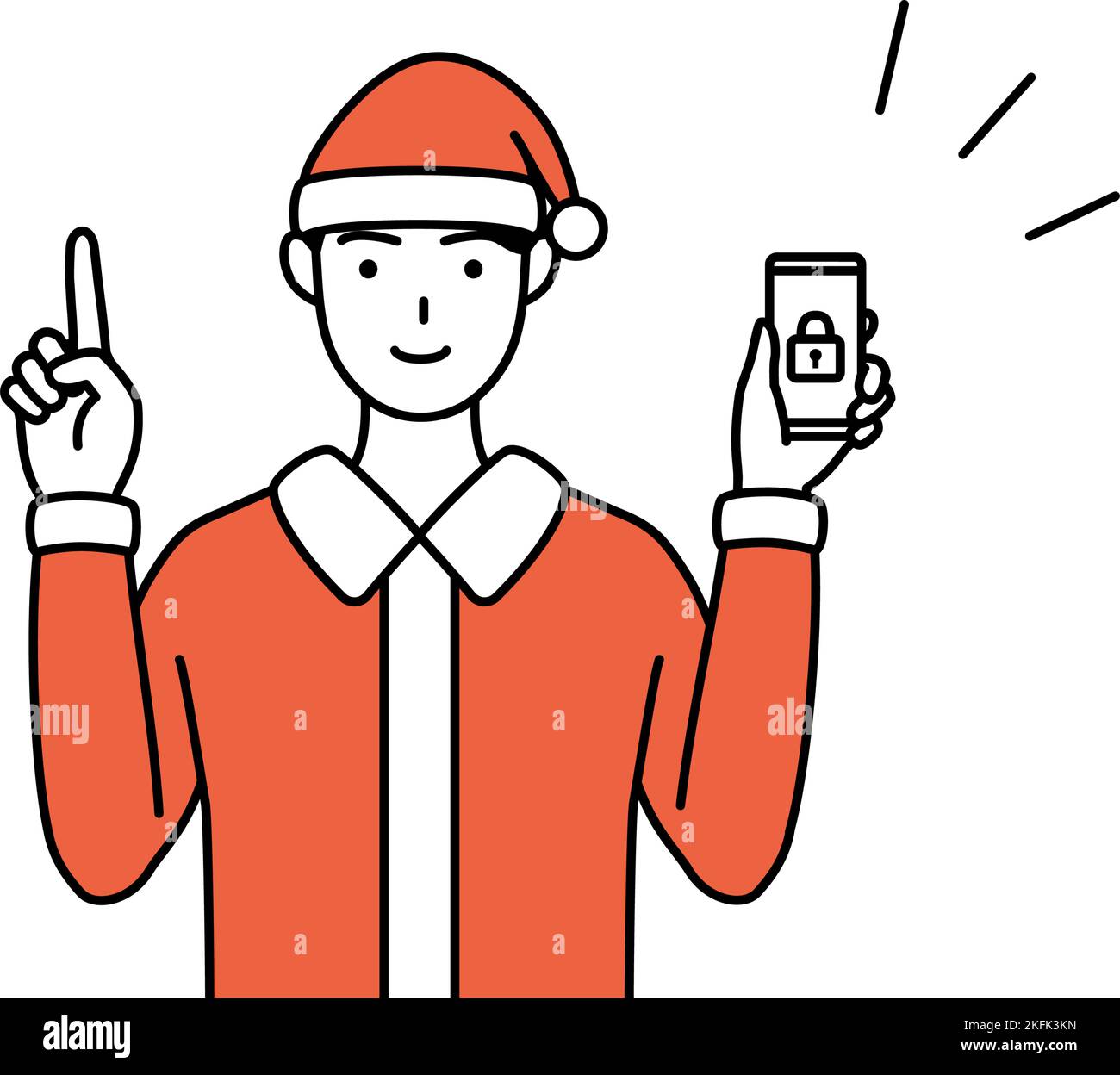 Simple line drawing illustration of a man dressed as Santa Claus taking ...