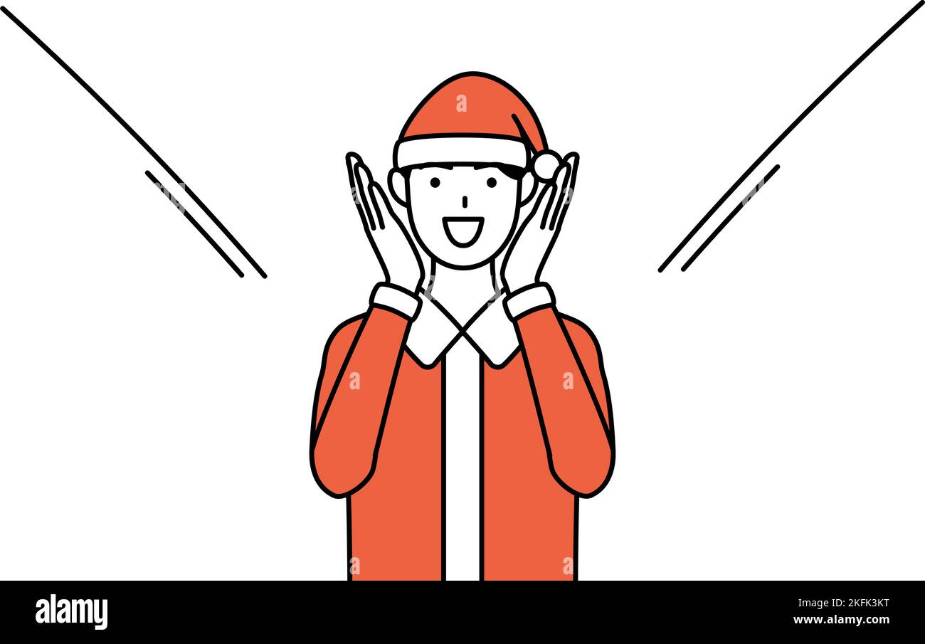 Simple line drawing illustration of a man dressed as Santa Claus ...